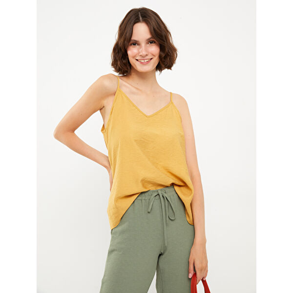 V Yaka Düz Askılı Kadın Bluz