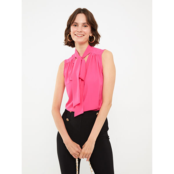 Bağlama Yaka Düz Kolsuz Kadın Bluz