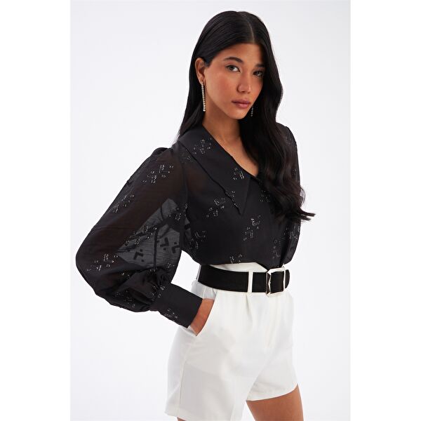 Bebe Yaka Pul Payet İşlemeli Uzun Kollu Kadın Gömlek