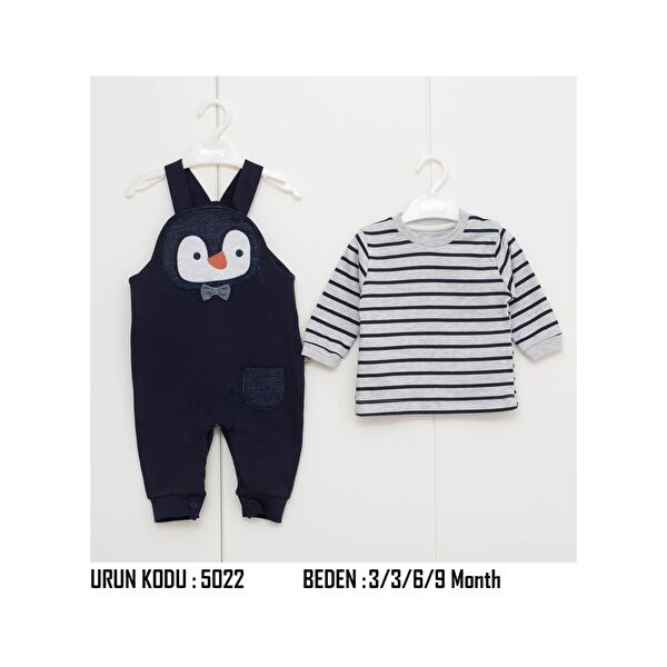 Bisiklet Yaka Uzun Kollu Erkek Bebek Tişört ve Salopet 2'li Takım