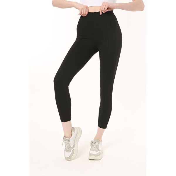 Beli Lastikli Düz Dikiş Detaylı Kadın Tayt