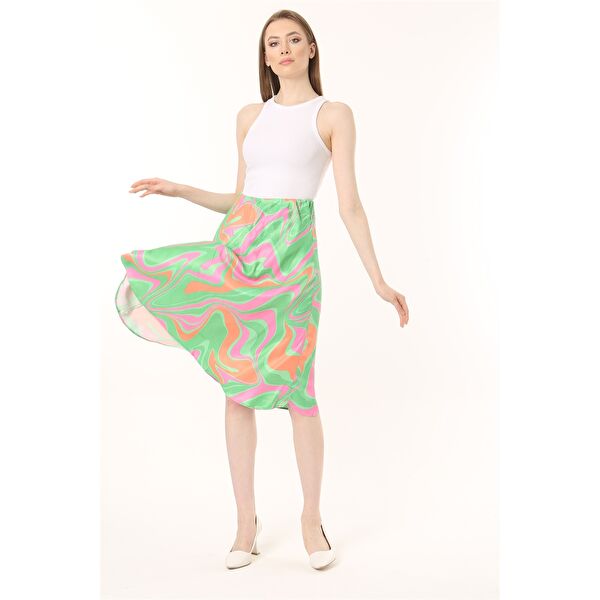 Desenli Saten Kadın Etek Desenli Saten Kadın Etek