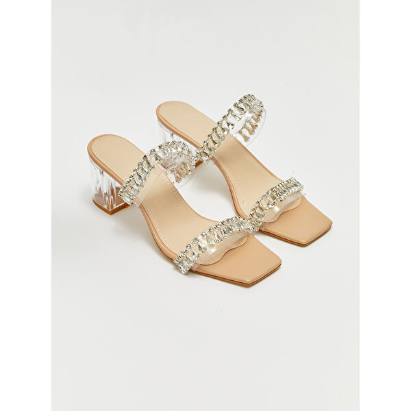 Şeffaf Bantlı Taş Detaylı Kadın Topuklu Terlik