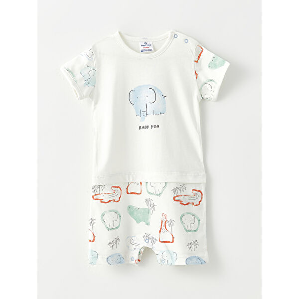 Bisiklet Yaka Kısa Kollu Baskılı Erkek Bebek Tulum