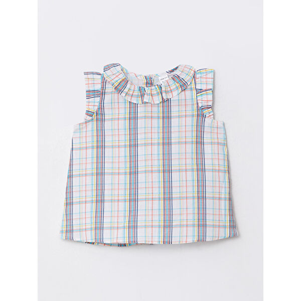 Bisiklet Yaka Ekose Desenli Kız Bebek Bluz