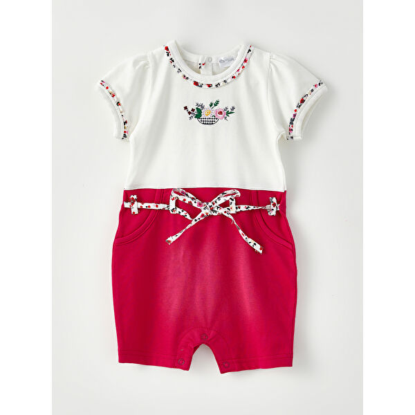 Bisiklet Yaka Kısa Kollu Baskılı Kız Bebek Tulum