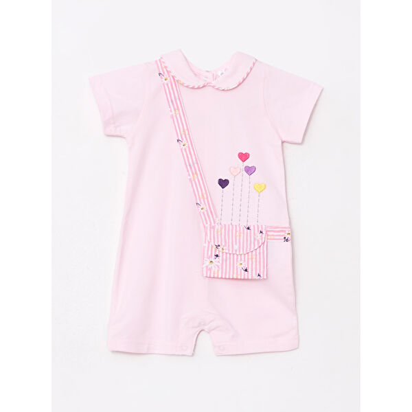 Bebe Yaka Kısa Kollu Baskılı Kız Bebek Tulum