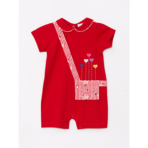 Bebe Yaka Kısa Kollu Baskılı Kız Bebek Tulum