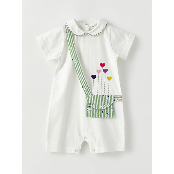 Bebe Yaka Kısa Kollu Baskılı Kız Bebek Tulum