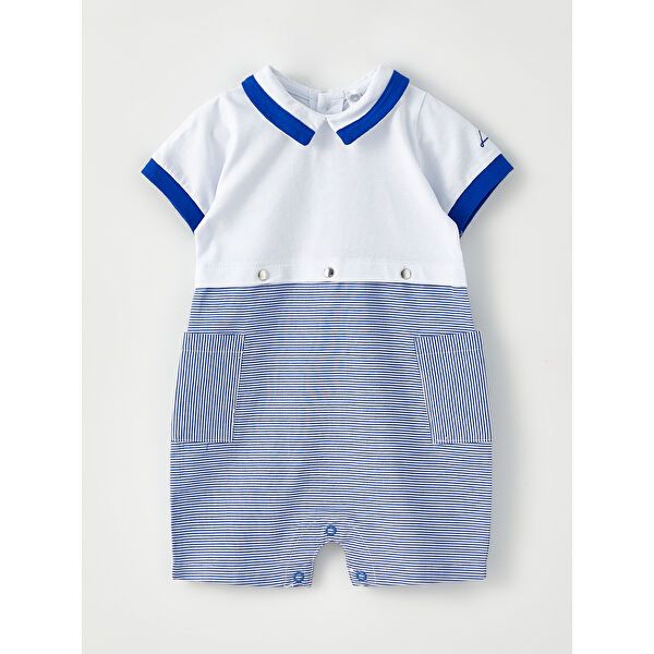 Polo Yaka Kısa Kollu Çizgili Erkek Bebek Tulum