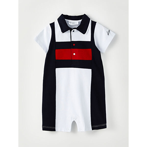 Polo Yaka Kısa Kollu Renk Bloklu Erkek Bebek Tulum