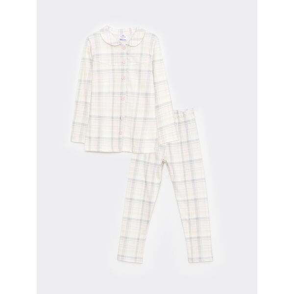 Polo Yaka Ekose Uzun Kollu Kız Çocuk Pijama Takımı