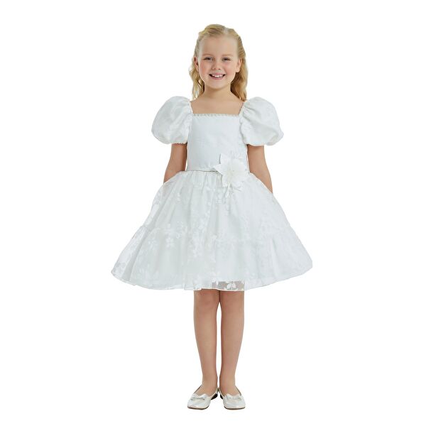 Kare Yaka Kısa Kollu Kız Çocuk Tütü Elbise