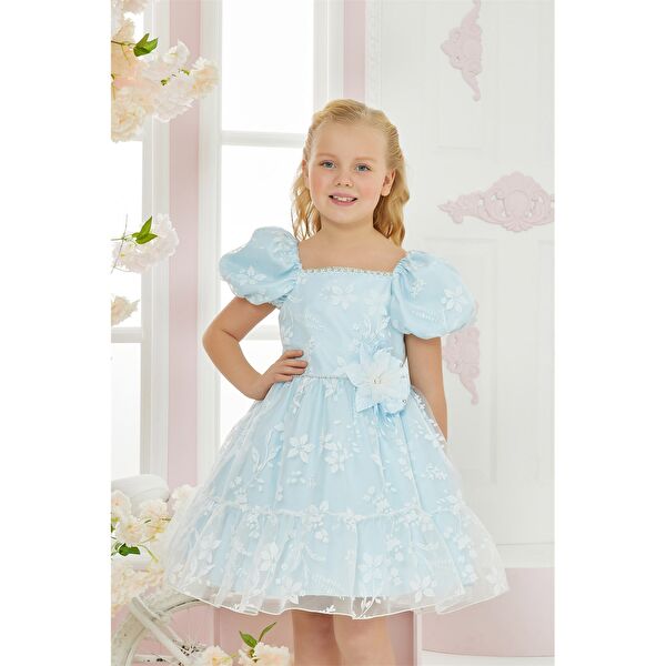 Kare Yaka Kısa Kollu Kız Çocuk Tütü Elbise