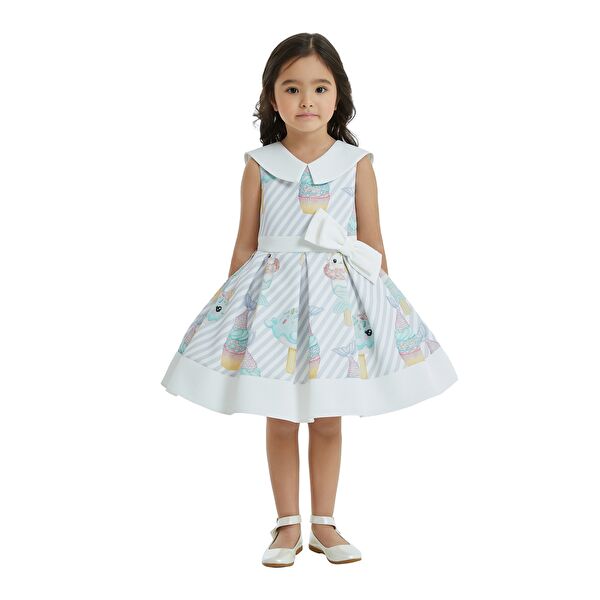 Bebe Yaka Baskılı Kız Bebek Elbise