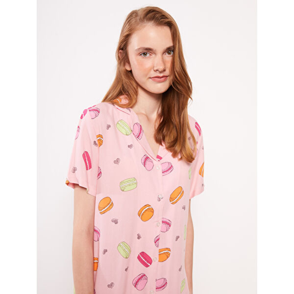 Gömlek Yaka Desenli Kısa Kollu Viskon Kadın Pijama Takımı