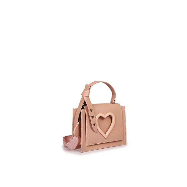 Deri Görünümlü Kalp Detaylı Kadın Omuz Çantası