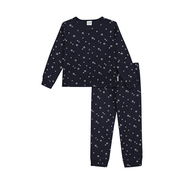 Bisiklet Yaka Baskılı Uzun Kollu Organik Pamuklu Erkek Çocuk Pijama Takımı