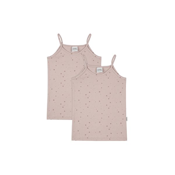 Bisiklet Yaka Baskılı Askılı Organik Pamuklu Kız Çocuk Atlet 2'li