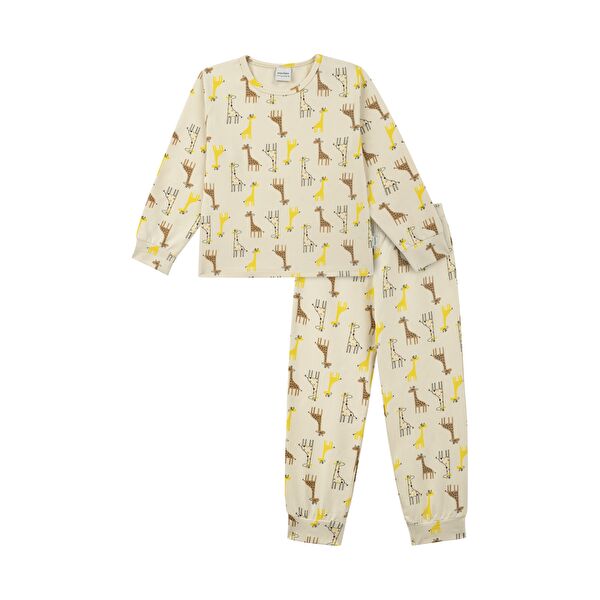 Bisiklet Yaka Baskılı Uzun Kollu Organik Pamuklu Erkek Çocuk Pijama Takımı