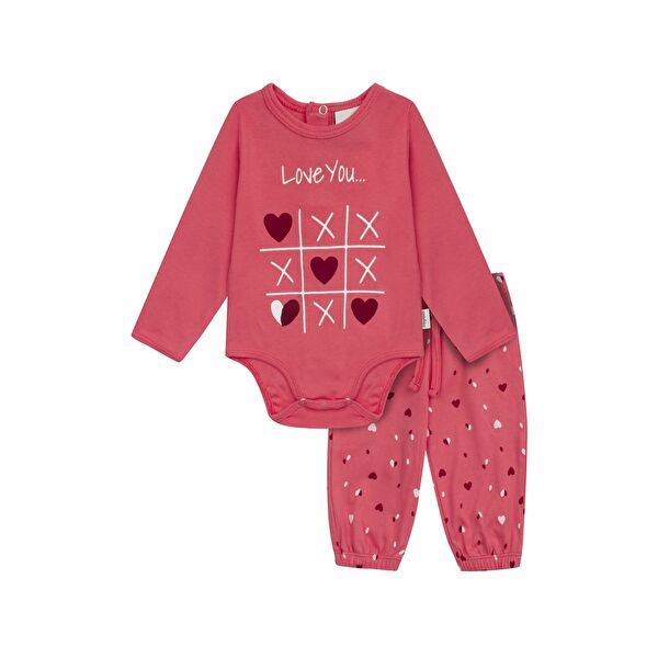 Bisiklet Yaka Uzun Kollu Organik Pamuklu Kız Bebek 2'li Takım