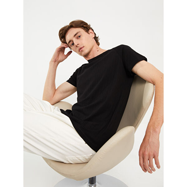 Bisiklet Yaka Kısa Kollu Çizgili Erkek Tişört