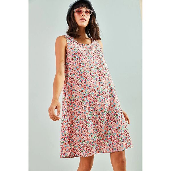 Bisiklet Yaka Desenli Kolsuz Viskon Kadın Elbise Bisiklet Yaka Desenli Kolsuz Viskon Kadın Elbise