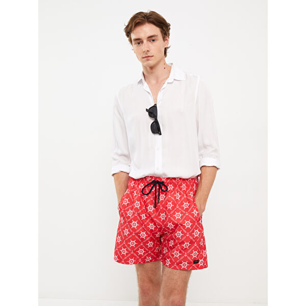 Kısa Boy Desenli Erkek Deniz Şortu