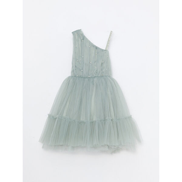 Tek Omuz Askılı Boncuk İşlemeli Kız Çocuk Elbise Tek Omuz Askılı Boncuk İşlemeli Kız Çocuk Elbise