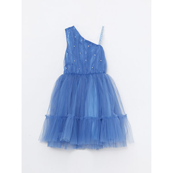 Tek Omuz Askılı Boncuk İşlemeli Kız Çocuk Elbise Tek Omuz Askılı Boncuk İşlemeli Kız Çocuk Elbise