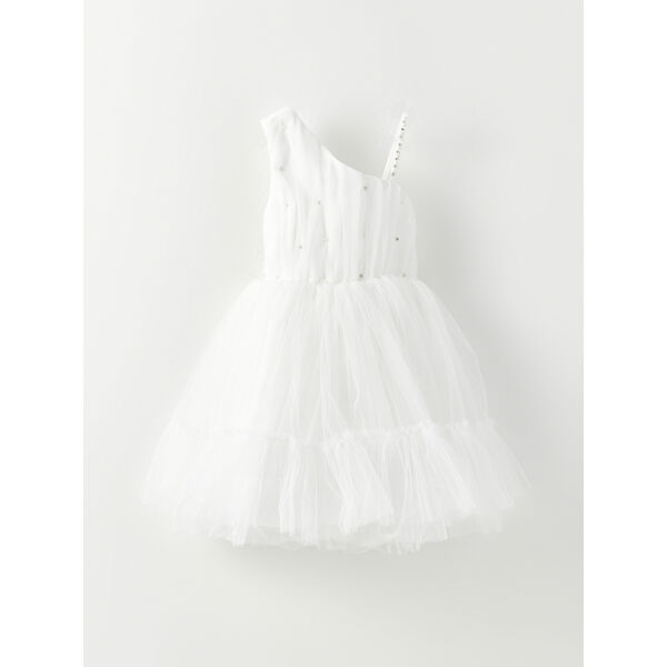 Tek Omuz Askılı Boncuk İşlemeli Kız Çocuk Elbise Tek Omuz Askılı Boncuk İşlemeli Kız Çocuk Elbise