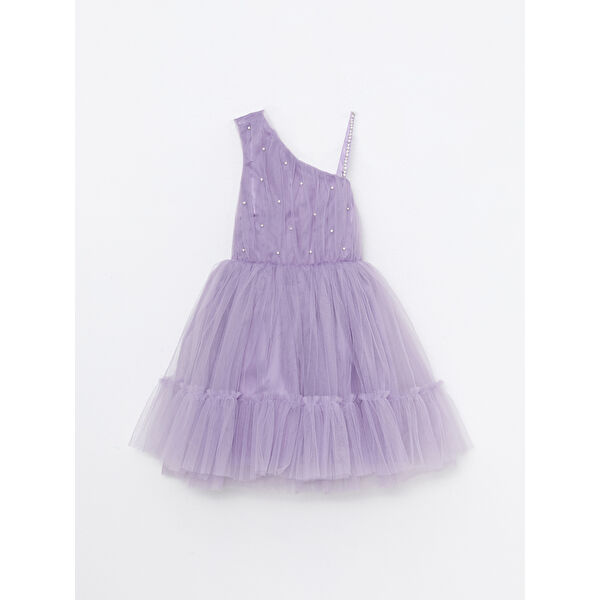 Tek Omuz Askılı Boncuk İşlemeli Kız Çocuk Elbise Tek Omuz Askılı Boncuk İşlemeli Kız Çocuk Elbise