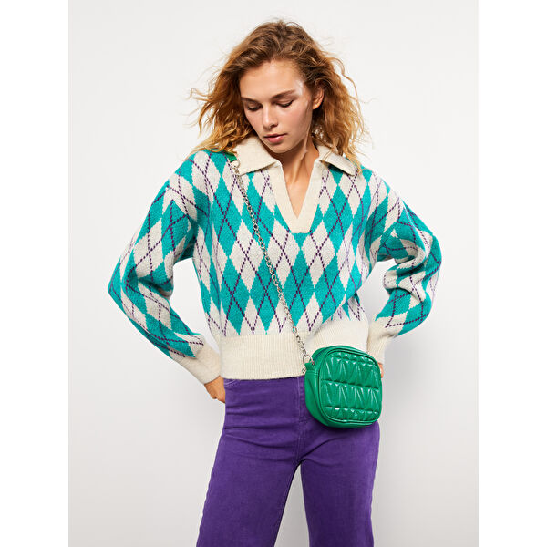 Deri Görünümlü Kapitoneli Kadın Çapraz Çanta