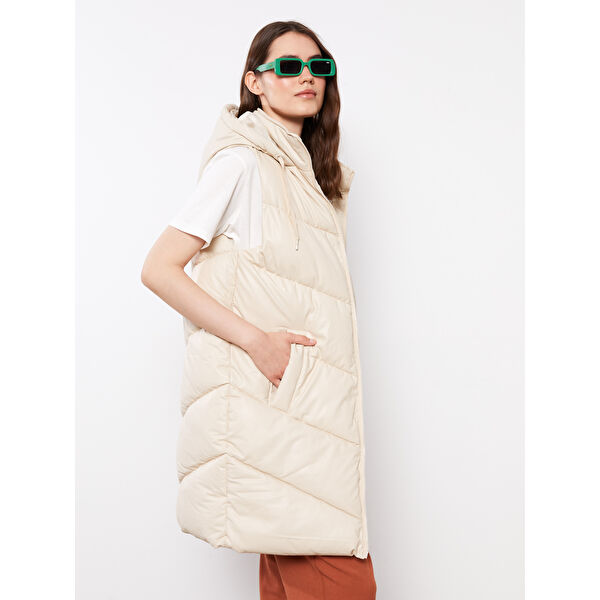 Kapüşonlu Düz Kadın Şişme Yelek