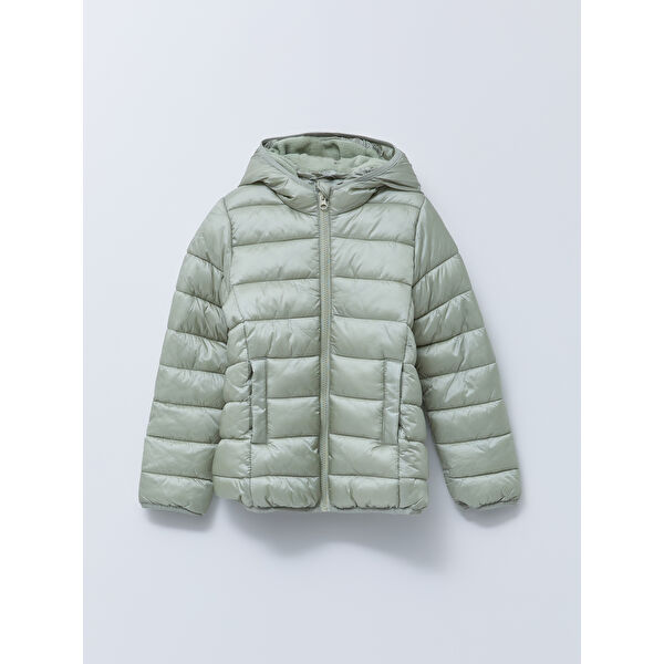 Kapüşonlu Basic Uzun Kollu Kız Çocuk Şişme Mont