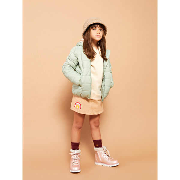 Kapüşonlu Basic Uzun Kollu Kız Çocuk Şişme Mont