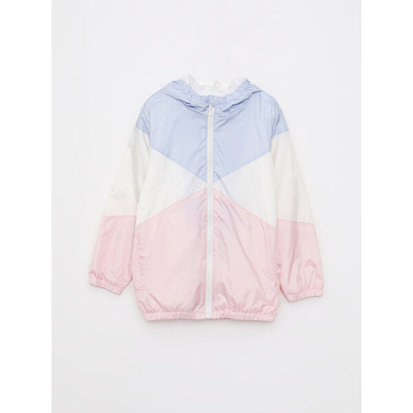 Kapüşonlu Renk Bloklu Kız Çocuk Mont