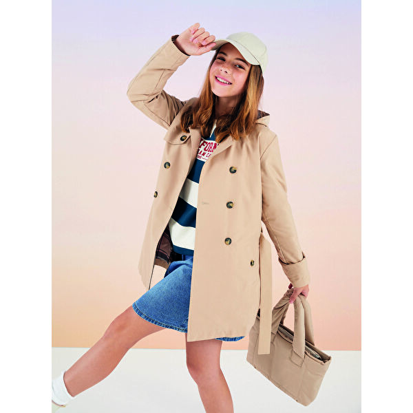 Kapüşonlu Basic Kız Çocuk Trençkot Kapüşonlu Basic Kız Çocuk Trençkot