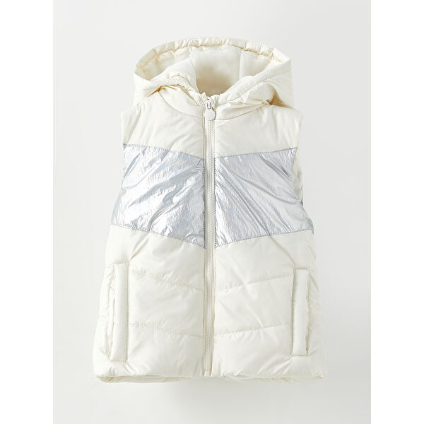 Kapüşonlu Renk Bloklu Kız Çocuk Şişme Yelek