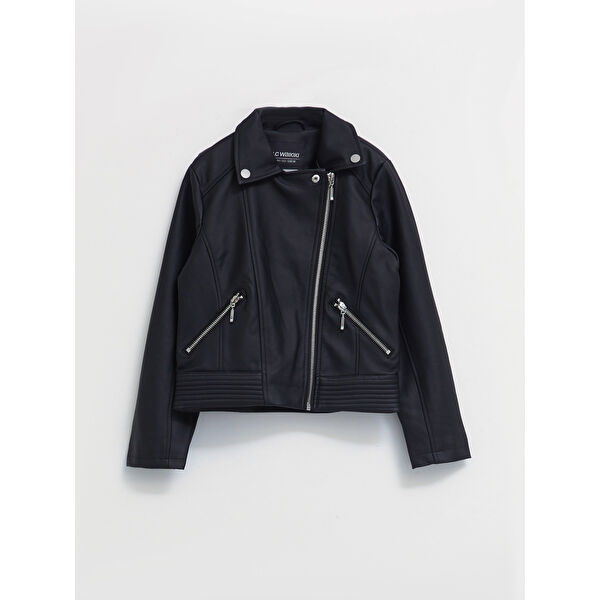 Kız Çocuk Deri Görünümlü Mont