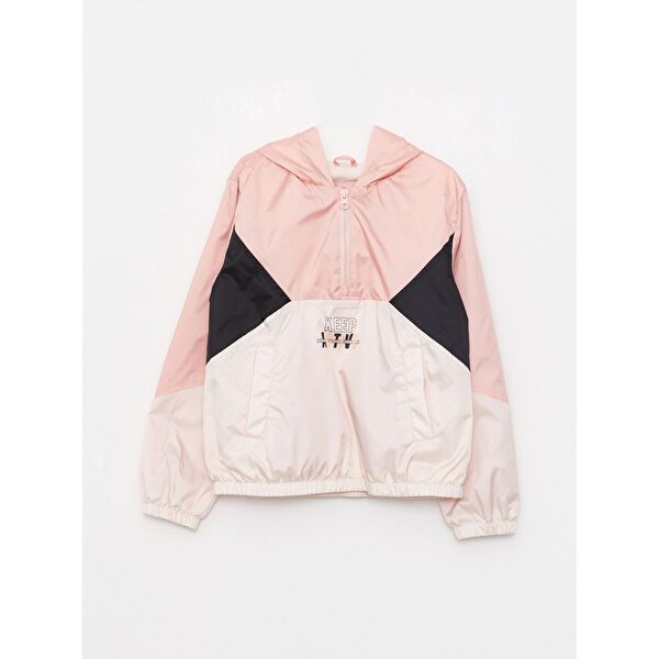 Kapüşonlu Renk Bloklu Kız Çocuk Kanguru Mont