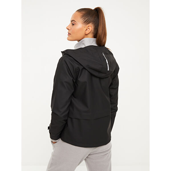 Kapüşonlu Baskılı Uzun Kollu Kadın Outdoor Yağmurluk