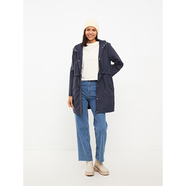 Kapüşonlu Düz Uzun Kollu Kadın Yağmurluk