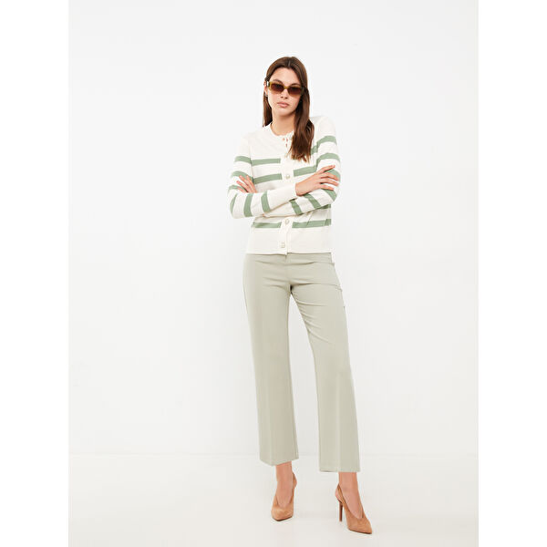 Bisiklet Yaka Çizgili Uzun Kollu Kadın Triko Hırka Bisiklet Yaka Çizgili Uzun Kollu Kadın Triko Hırka