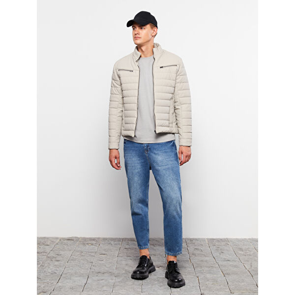 Slim Fit Dik Yaka Erkek Deri Görünümlü Mont Slim Fit Dik Yaka Erkek Deri Görünümlü Mont