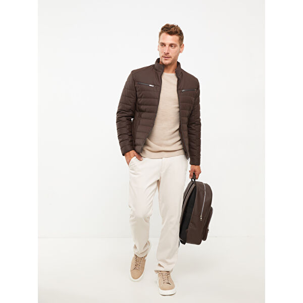 Slim Fit Dik Yaka Erkek Deri Görünümlü Mont Slim Fit Dik Yaka Erkek Deri Görünümlü Mont