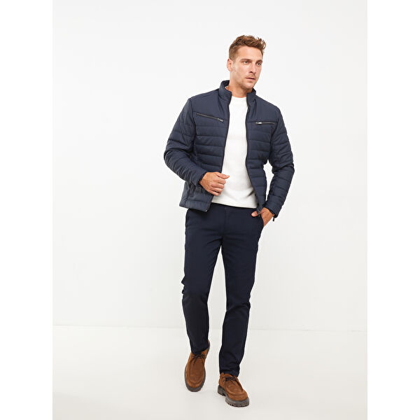 Slim Fit Dik Yaka Erkek Deri Görünümlü Mont Slim Fit Dik Yaka Erkek Deri Görünümlü Mont