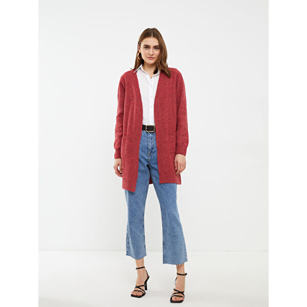 Şal Yaka Düz Cep Detaylı Kadın Triko Hırka