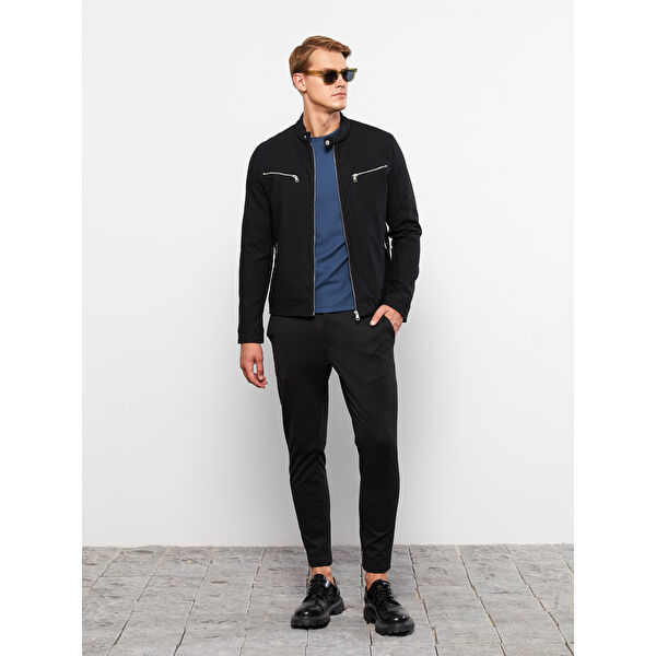 Slim Fit Biker Yaka Erkek Deri Görünümlü Mont Slim Fit Biker Yaka Erkek Deri Görünümlü Mont