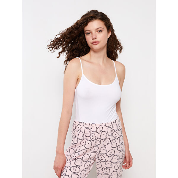 U Yaka Düz Askılı Kadın Çıtçıtlı Body